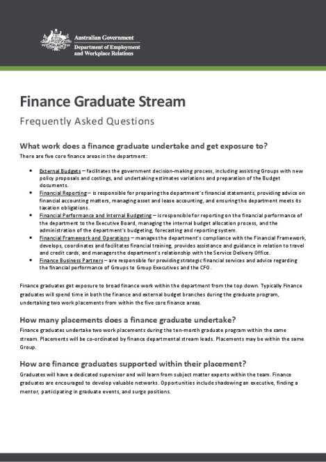 Graduate Program Finance Stream FAQ - Department of Employment and Workplace Relations ...